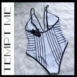Tempt Me | Swim | Bnwt Striped Plunging Neck Swimsuit | Poshmark